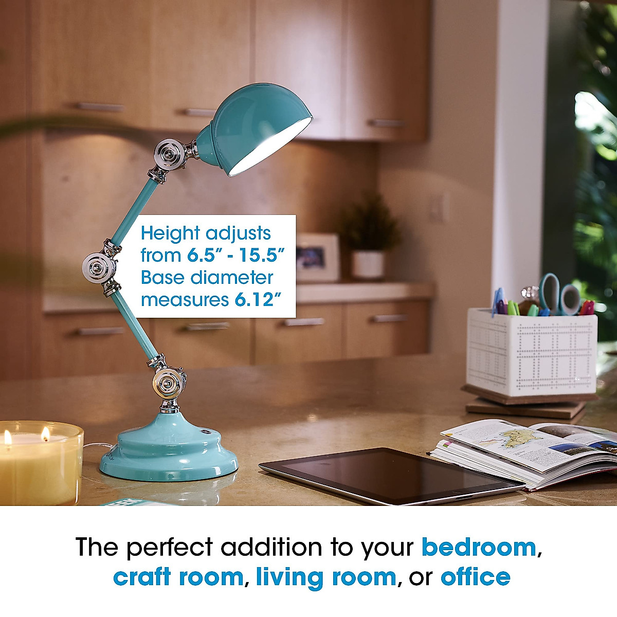 OttLite Revive LED Desk Lamp with ClearSun LED Technology, Turquoise – 3 Brightness Settings, Touch Activated Controls, USB Charging Port & 3 Adjustable Knobs for Precise Lighting - Great for Reading