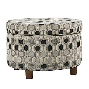 Homepop Home Decor | Upholstered Round Storage Ottoman | Ottoman with Storage for Living Room & Bedroom (Black Geo)