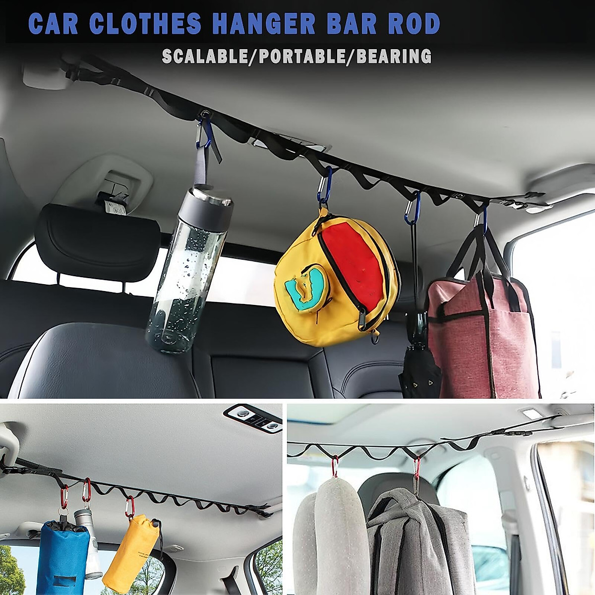 Runspich Car Clothes Hanger Bar Rod - Travel Portable Clothesline Hanger Telescopic - Retractable Clothes Drying Line Outdoors - Cloth Racks for Coat Suit SUV