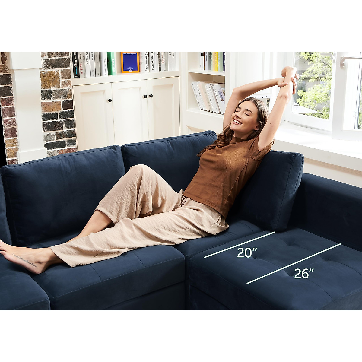 HONBAY U Shaped Modular Sectional Couch with Storage Velvet Sectional Couches for Living Room Blue