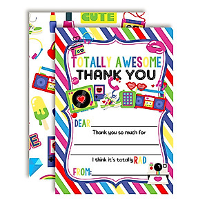 Amanda Creation Totally Awesome 80's Themed Birthday Party Thank You Notes, Ten 4" x 5.5" Fill-In the Blank Cards with 10 White Envelopes
