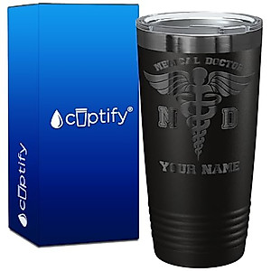 Personalized MD Medical Doctor Gift on Black with Ion Ghost Black Design 20 oz Stainless Steel Tumbler with Lid - Insulated Cup - Custom Travel Mug