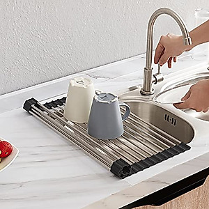 LIMNUO Roll Up Dish Drying Rack, SUS304 Over The Sink Roll-Up Dish Drying Rack Kitchen (XL-20.5''(W) 13.2''(L), Black)