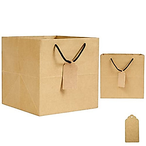 TOHOKU PRIME Brown Square Bottom Bags with Handles Bulk (30PCS) 10"x10"x10" Heavy Duty Kraft Paper Bags Perfect for 9" & 8" Cake Box, Square Shopping Bags with Handles, Square Gift Bags for 8" Gifts
