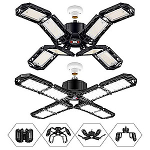 2 Pack LED Garage Light,Super Bright Screw in E26/E27 Ceiling Shop Work Lamp, 150W 15000 Lumen Deformable Basement Bulb Fixture with 8 Adjustable Panels, Commercial Bay Lighting for Workshop, Attic