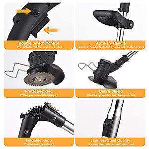 QIUNI Cordless Grass Trimmer Weed Wacker 12V Weed-Wacking Machine Lightweight Adjustable Height Metal Cutting Blade for Garden and Yard Bush Mowing Grass Lawn Pruning