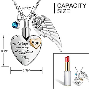 abooxiu Heart Urn Necklaces for Ashes with 12 Pcs Birthstones Cremation Necklace for Ashes Stainless Steel Cremation Jewelry for Son - Your Wings Were Ready, But My Heart Was Not