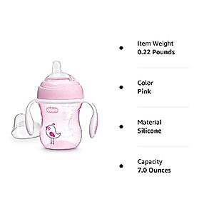 Chicco Soft Silicone Spout Spill Free Transition Baby Sippy Cup 7oz Pink 4m+