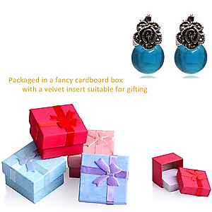 GEM-Inside 12mm Blue Crystal Earrings Round Ball Gemstone Beads Cute Tibetan Silver Marcasite Leverback Jewelry Accessory for Woman