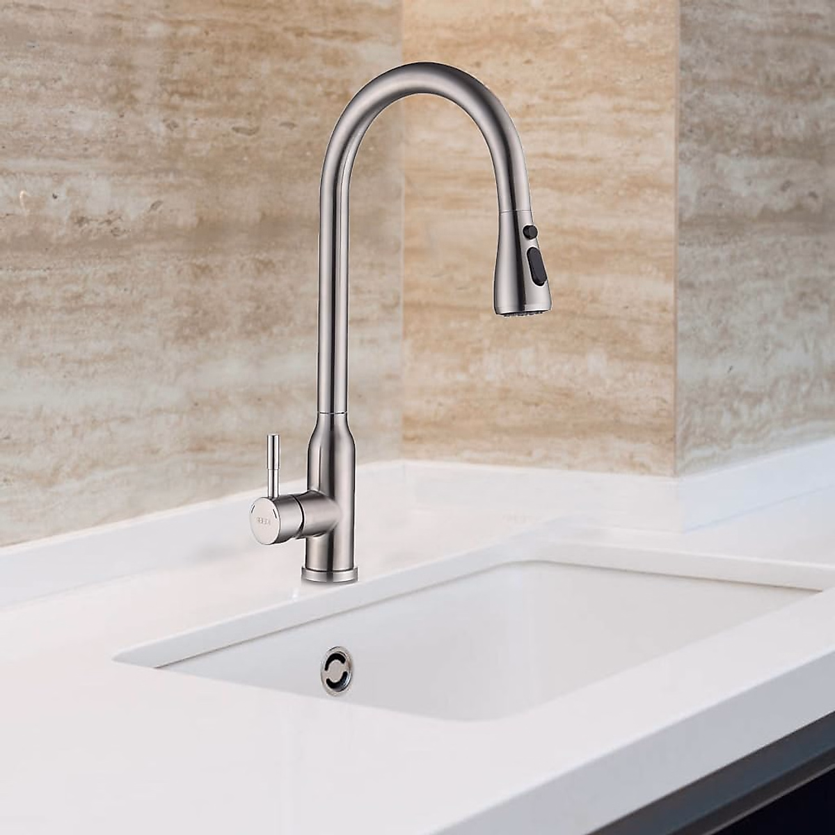 Pull Down Spray Head for Kitchen Faucet, 3 Modes with 9 Adapters, Faucet Head Replacement Compatible with Moen, American Standard, Kohler Faucets, Delta, Brushed Nickel