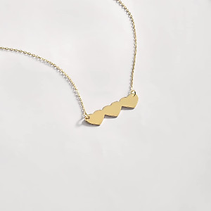 14k Real Gold Three Hearts Necklace for Women | Heart Disc Necklace in 14k Gold | 3-Hearts Pendant Necklace | Delicate Love Jewelry | Gifts for Anniversary, 18"