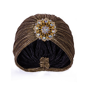 Vijiv Women's Vintage Lurex Knit Turban Beanie Hats Headwraps for 1920s Cocktail Party Gold