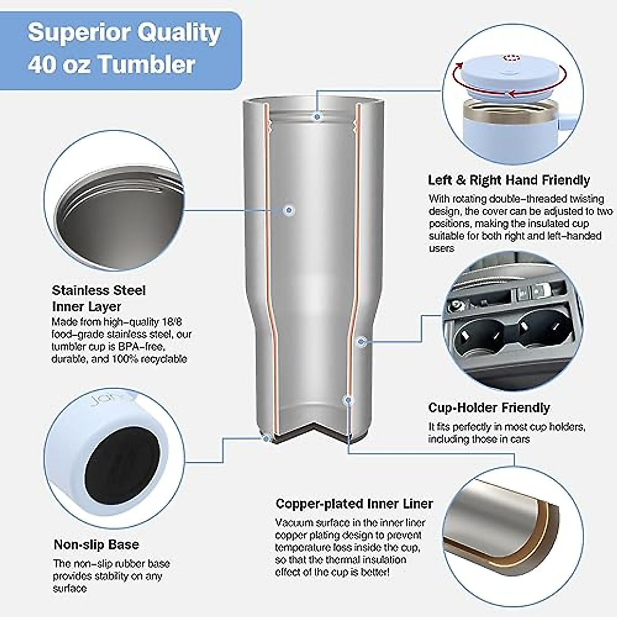 Jahao 40 oz Tumbler with Handle and Straw Lid, Stainless Steel Tumblers with Straw, Insulated Cup Water Bottle Travel Mug Coffee Cup, Spill Proof Leak Proof Tumbler 40 Ounce for Hot Iced Cold - Camel