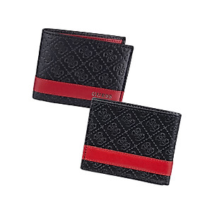 Guess Men's Leather Slim Bifold Wallet, Black/Red, One Size