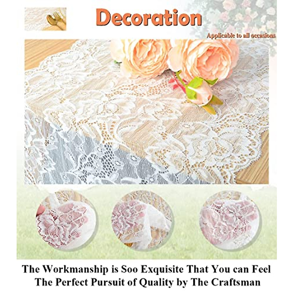Vintage-Lace-Table-Runner 12x120-Inch Wedding Bridal Lace Table Runners Flower Table Runner Tea Party Tablecloth White Lace Runner