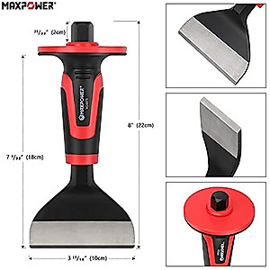 MAXPOWER 3PCS Masonry Chisel Set, 11 inch Point Chisel and Flat Chisel, 8 inch Brick Chisel, Tile Chisel Concrete Chisel with Thickness Hand Guard