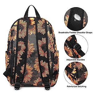 Xunteny Sunflower Mesh Backpack for Girls Women, Semi-Transparent Kids School Backpack College Bookbag Casual Daypacks for Beach Gym Travel (Black)