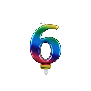 Birthday Candles Numeral 6 Gradient Rainbow Colors Big Number Candles Wax Cake Topper Decoration for Any Celebration