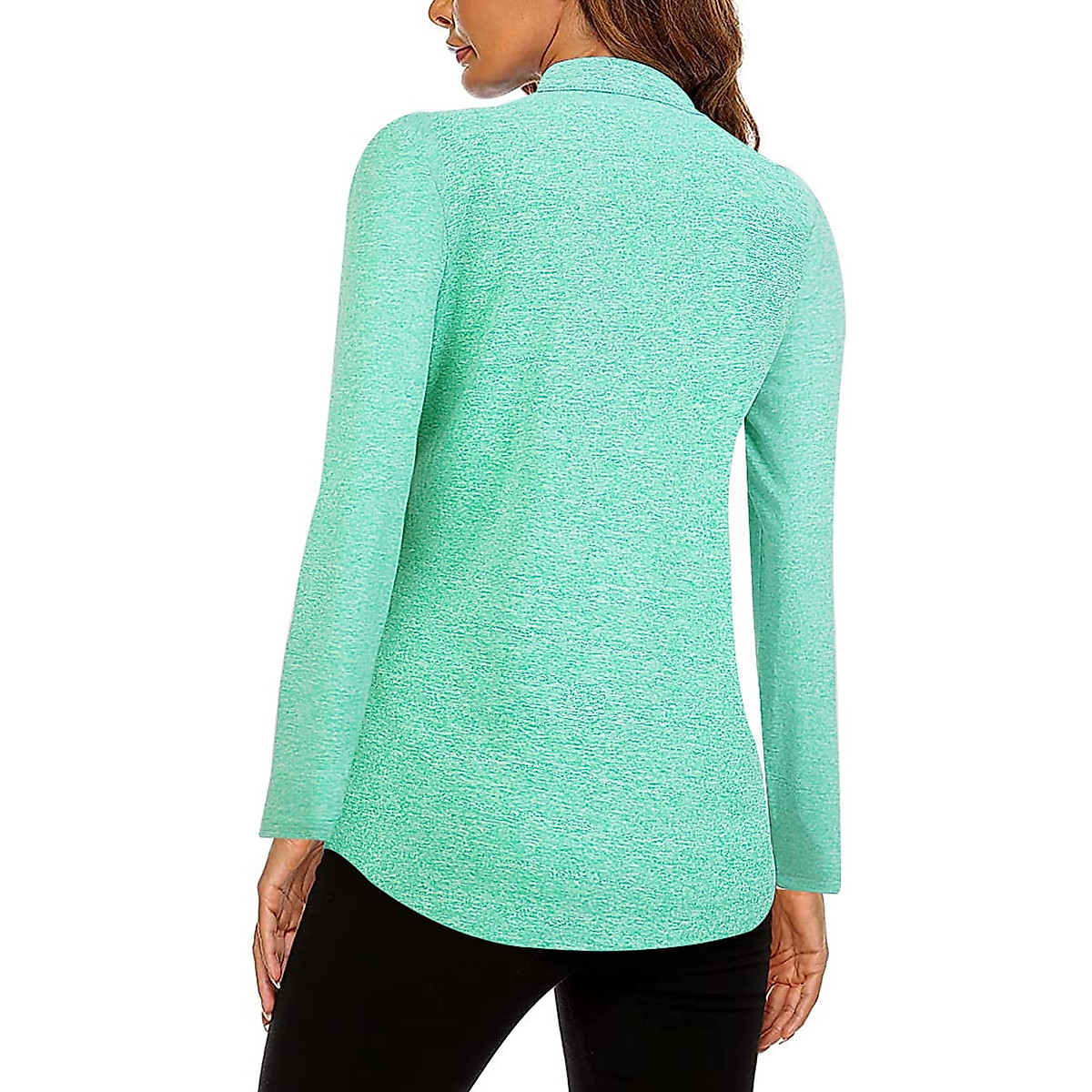 Koscacy V Neck Top Women, Golf Tennis Shirt Breathable Zipper Running Workout Outdoor Tops Yoga Biking Daily Casual Wear Aline Soft Shirts Green XX-Large