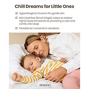 BebePio Duraron Cooling Mattress Topper Pad – Q-max 0.4 Chilling Effect Summer Blanket for Hot Sleepers & Babies – Quick Dry, Breathable, Cool Bed Throw (White, Grey), Mini