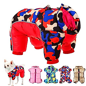 SUNFURA Winter Dog Coats, Warm Dog Down Jacket with 4 Legs, Reflective Windproof Puppy Turtleneck Snowsuit for Cold Weather, Lightweight Padded Puffer Dog Vest Apparel for Small Medium Dog