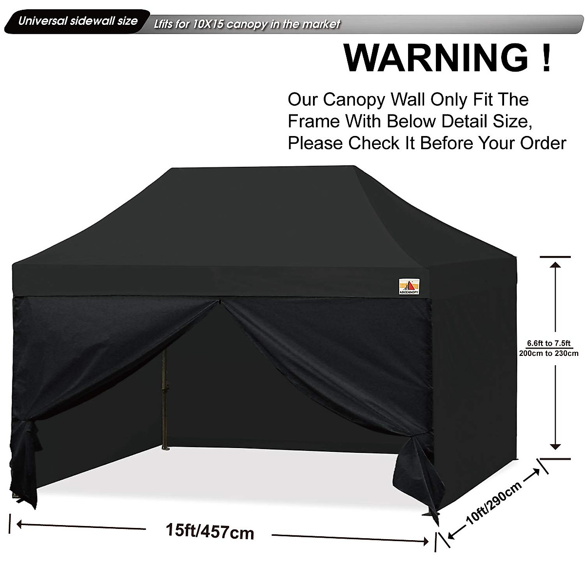 ABCCANOPY Side Wall 10x15, Black (4 Walls Only, NOT Including Frame and Top)