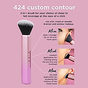 Real Techniques Custom Contour 3-in-1 Brush, Custom Slide For Bronzer & Contour Makeup, 3 Settings For Sheer, Medium, or Focused Application, Travel-Sized Kabuki, Cruelty-Free, 1 Count