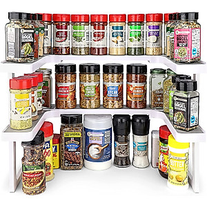 Spicy Shelf - Expandable 2 Tiered Spice Rack Organizer for Cabinet & Pantry - Kitchen Seasoning Organizer - Cabinet Spice Racks for Inside Cabinets - Seasoning Organization Storage Shelf