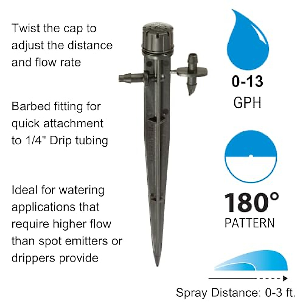 Rain Bird MBH4PKS Drip Irrigation Micro-Bubbler on Stake, 180° Half Circle Pattern, 0 - 3' Spray Distance, 4-Pack