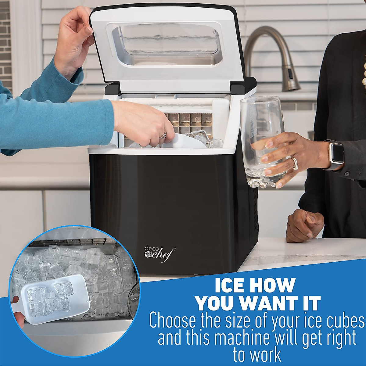 Deco Chef Countertop Ice Maker 40LB/24H, 24 Full Cubes Every 15 Minutes, Adjustable Size, Digital Control and Timer, Self-Cleaning, EZ Access Flip Lid, Scoop Included, Black