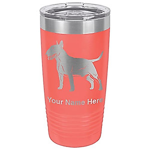LaserGram 20oz Vacuum Insulated Tumbler Mug, Bull Terrier Dog, Personalized Engraving Included (Coral)