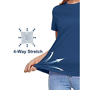 MAGCOMSEN Running Tops for Women Dry Fit Shirts Short Sleeve T-Shirts UPF 50+ Sun Protection Clothing Teal Shirts Cool Tee Shirts Blue Grey,L