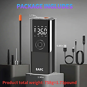 Tire Inflator Portable Air Compressor with Digital Pressure Gauge, 12V Smart Air Pump for Car Tires, Motorcycle, SUV, Electric Bike, Bicycle, Sports Balls with 4500mAh Battery & LED Light