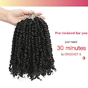 The BOHOBABE Crochet Passion Twist Hair Pretwisted 10 Inch Short Pre-looped Passion Twist Crochet Braiding Hair 8 Packs Natural Black Women Crochet Braids (1B)