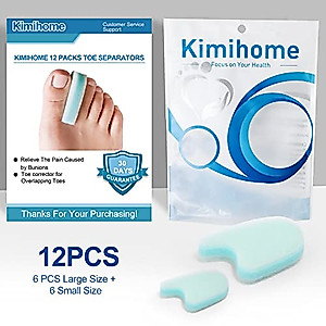 Kimihome 12 Packs Foam Toe Separator，Toe Gasket-Redress Overlapping Toes, Prevent Friction and Release Pressure, Relieve The Pain Caused by Bunions