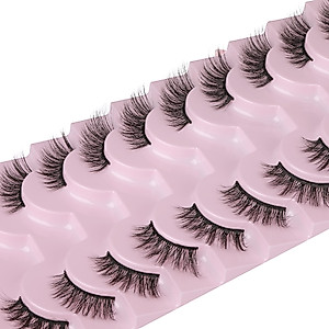 FANXITON Half Lashes Natural Look Wispy 10 Pairs Cat Eye Lashes 3D False Eyelashes Fluffy Soft 15MM Short Faux Mink Lashes Sets Pack