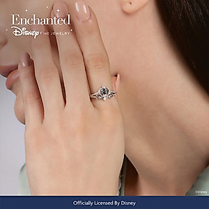 Jewelili Enchanted Disney Fine Jewelry Sterling Silver with 1/10cttw Diamonds and London Blue Topaz Cinderella Carriage Ring Size 7