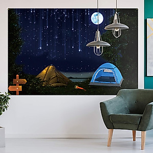 PAKBOOM Meteor Shower Forest Camp Backdrop Banner - Camping Theme Birthday Party Decorations Photo Booth Supplies - 3.9 x 5.9ft