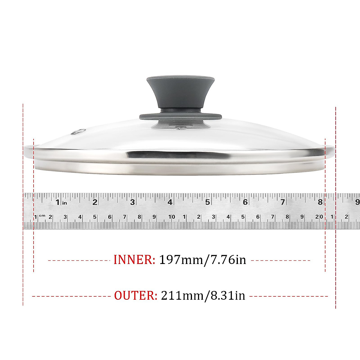 Mewutal Tempered Glass Lid Clear Pot Cover Assembled Pan Cover Replacement for Universal Pot Frying Pan Skillets Cookware, with Silicone Handle and Cleaning Pad (5.63 Inches)