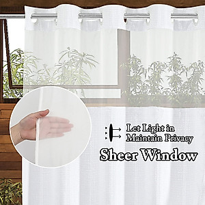 Gibelle No Hook Waffle Weave Shower Curtain with Snap-in Fabric Liner Set for Bathroom, Hotel Style with Mesh Top Window, Waterproof & Washable, White, 72x74