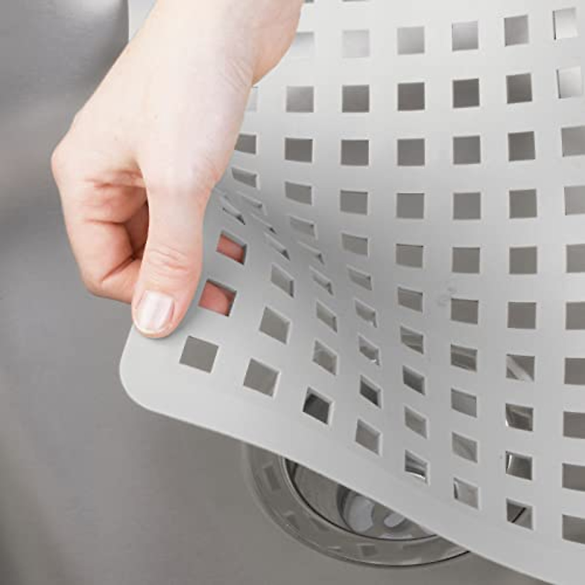 mDesign Kitchen Sink Protector Mat Pad Set, Quick Draining - Use In Sinks to Protect Surfaces and Dishes - 2 Piece Combo Set includes 1 Sink Saddle and 1 Sink Mat - Gray