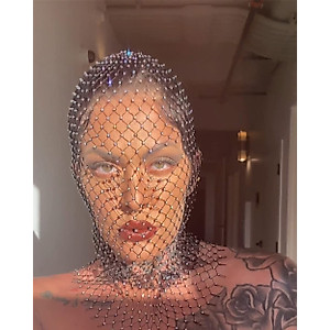 Pinwe Mesh Rhinestone Masquerade Masks Full Face Veils See Through Headscarfs Hairbands Turban Head Covers Wraps