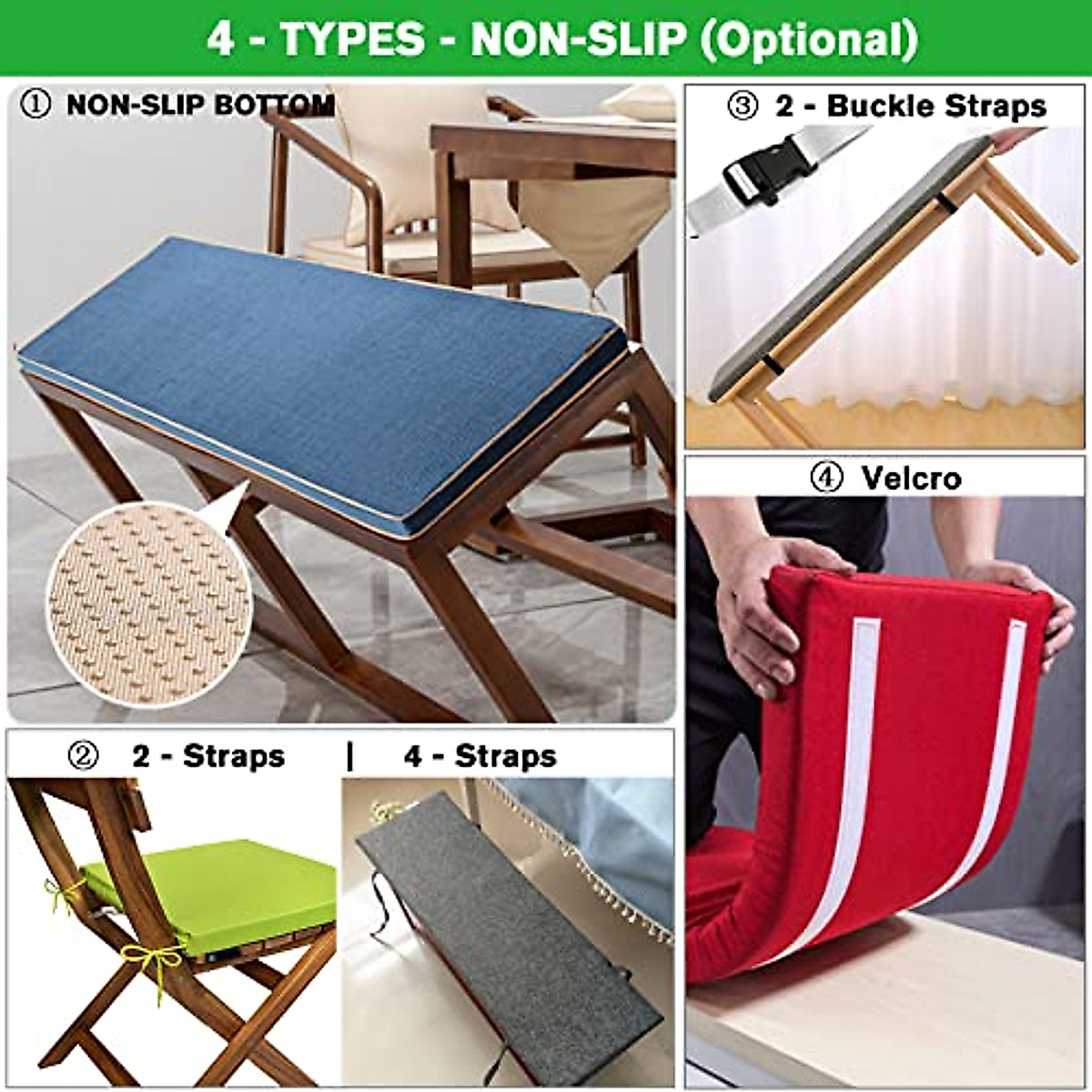 JBlWSGT Custom Bench Cushion, Chair Cushions, Indoor Outdoor Cushion, Personalized Cushion, Optional Waterproof, Optional Addition Piping and Non-Slip Bottom and Straps and Velcro