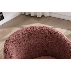 INMOZATA Swivel Barrel Chair, Teddy Fabric Swivel Accent Armchair Barrel Chair with Metal Base, Upholstered Comfy 360°Round Single Reading Chair for Living Room Bedroom,Red
