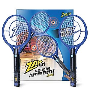 Zap It Bug Zapper Rechargeable Bug Zapper Racket, Electric Fly Swatter, Mosquito Zapper, 4,000 Volt, USB Charging Cable, 2 Pack (Large, Blue)