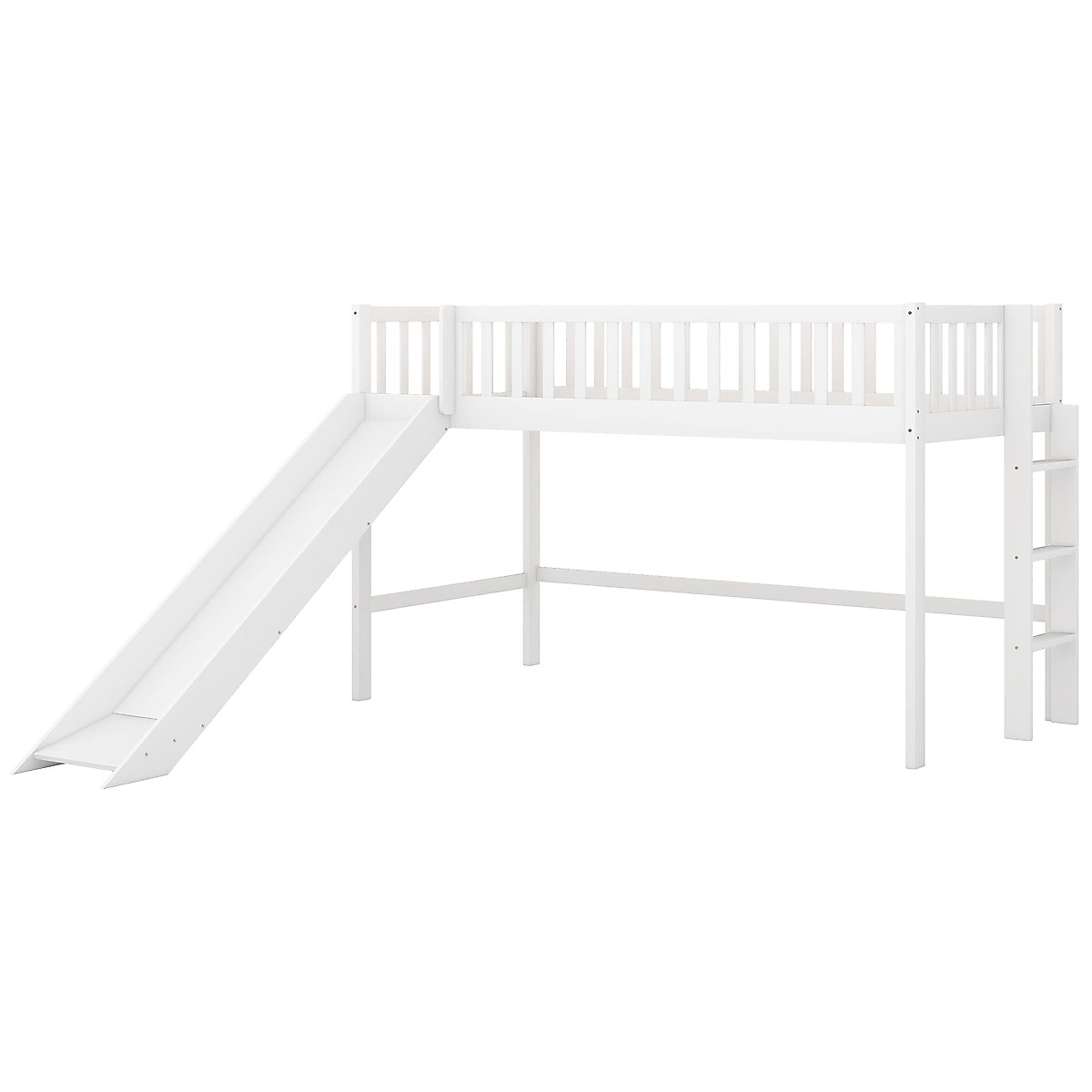 Harper & Bright Designs Low Loft Bed with Slide Kids Loft Bed Twin, Wood Twin Size Loft Bed for Kids, Girls,Boys,No Box Spring Needed, White