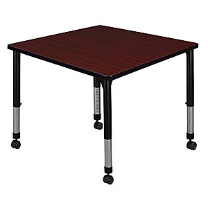 Regency Kee Height Adjustable Mobile Square Classroom Table, 36", Mahogany