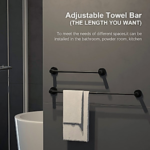 2 Pack Adjustable 16 to 27.6 Inch Single Towel Bar, iMomwee Oil Rubbed Black Finished SUS304 Stainless Steel Bathroom Towel Rod, Wall Mount Towel Rail with S Hooks for Kitchen Washroom (1" Diameter)