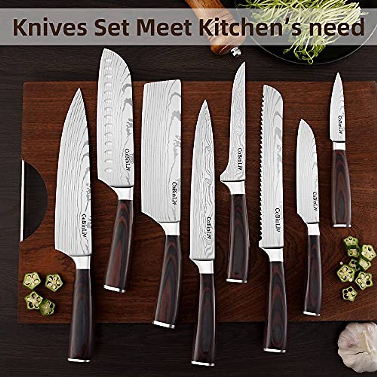 8 Pcs Professional Kitchen Chef Knife Set, High-Carbon Stainless Steel with Ergonomic Handle Knife Set ,Ultra Sharp Japanese Knife set---Cobinliy