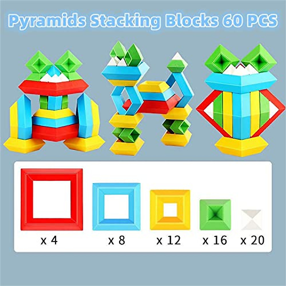 2023 Pyramids Stacking Blocks, Montessori Toys, Creative Building Pyramids Stacking Blocks Educational Toys, Building Blocks Stacking Educational Toys STEM Sensory Toys Gifts for Kids Age 1-5 (60PCS)